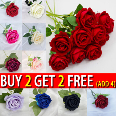 1pc Artificial Single Rose Bud with Stem Silk Flowers Fake Bouquet ...