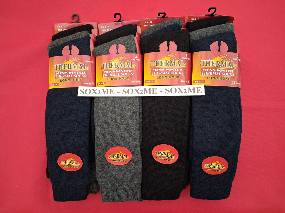 MENS KNEE HIGH SOCKS LONG THERMAL BLACK NAVY GREY 6 PAIRS 6-11 FREE ...