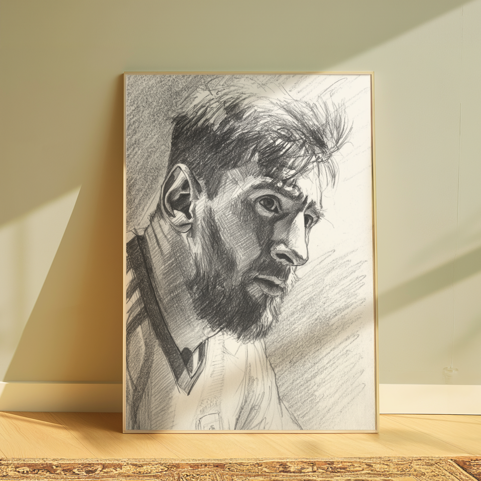 MESSI DRAWING PRINT PORTRAIT SKETCH 8" x 10" MESSI SOCCER ARGENTINA ...