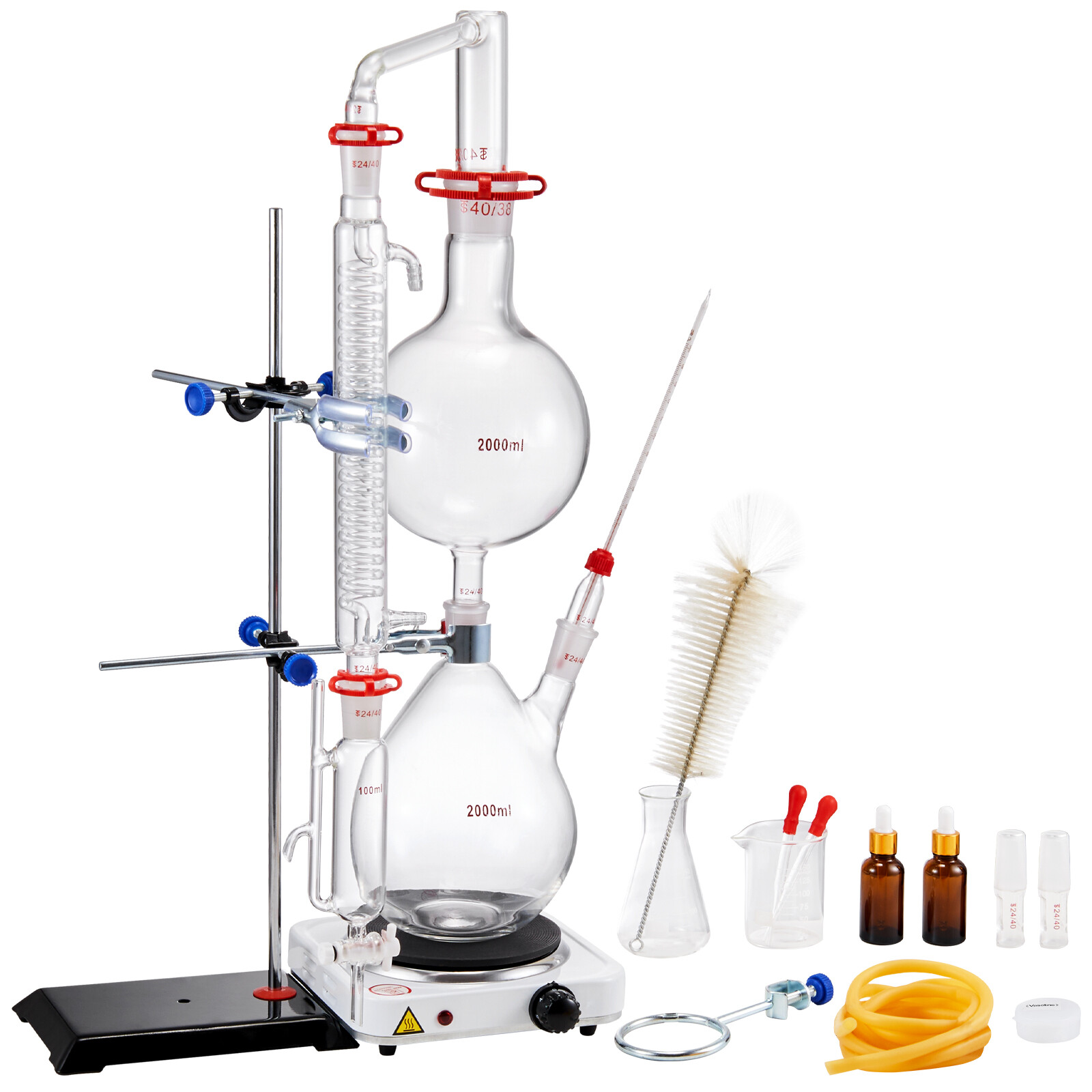 VEVOR 2L Essential Oil Steam Distillation Kit Distillation Apparatus 28 ...