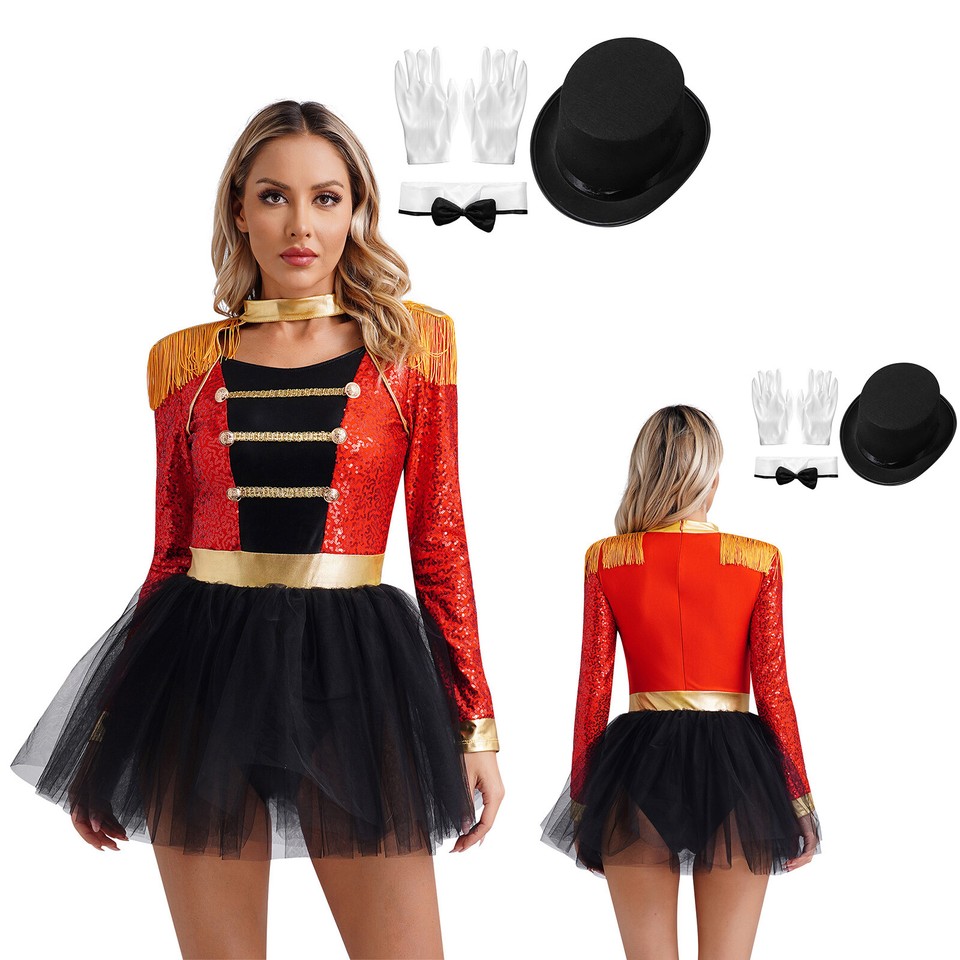 Womens Circus Ringmaster Jumpsuit Dress Halloween Showman Stage Shows ...