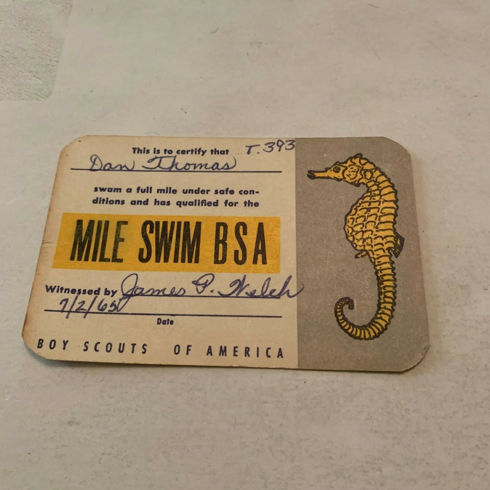 Vintage 1965 BSA Boy Scouts Of America Mile Swim Card | eBay