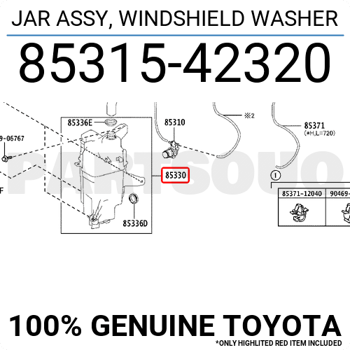 8531542320 Genuine Toyota JAR ASSY, WINDSHIELD WASHER 85315-42320 | eBay