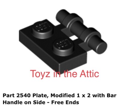 Lego 2x 2540 Black Plate, Modified 1 x 2 with Bar Handle on Side ...