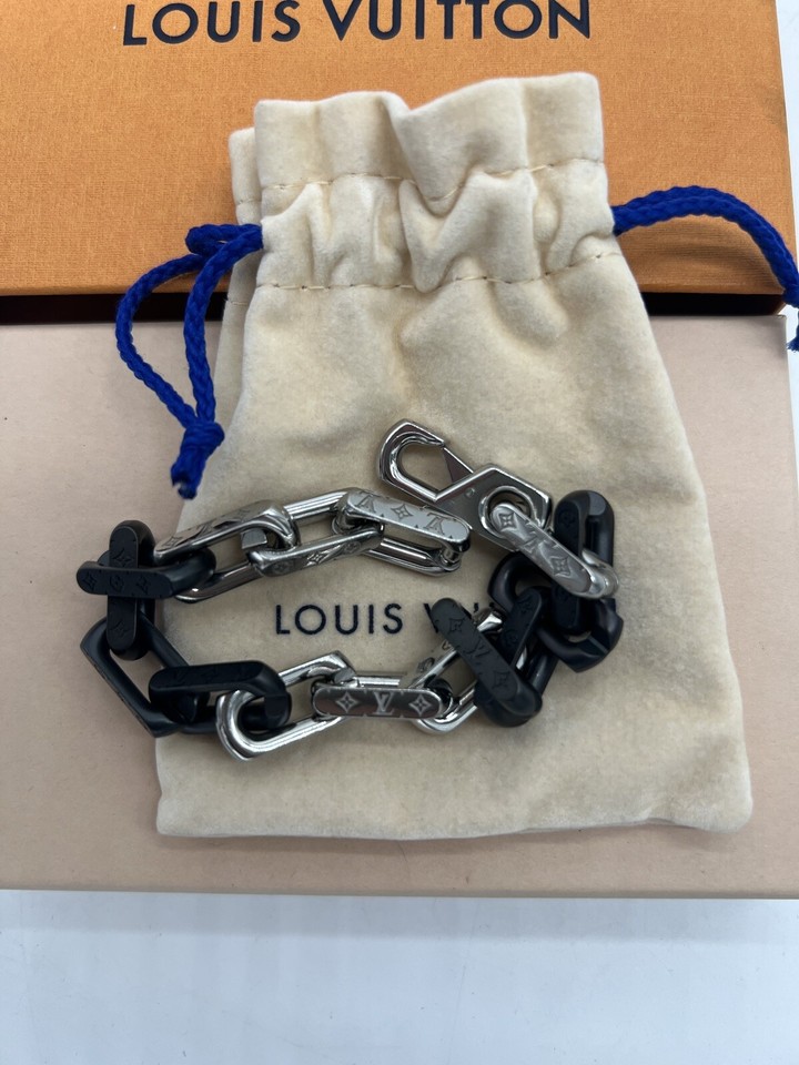 Louis Vuitton Monogram Chain Bracelet Stainless Steel Black Size Large ...