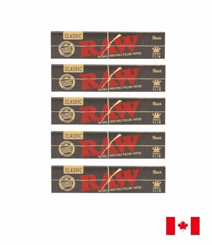 5 RAW Black King Size Slim Natural Unrefined Rolling Papers (32 Papers ...