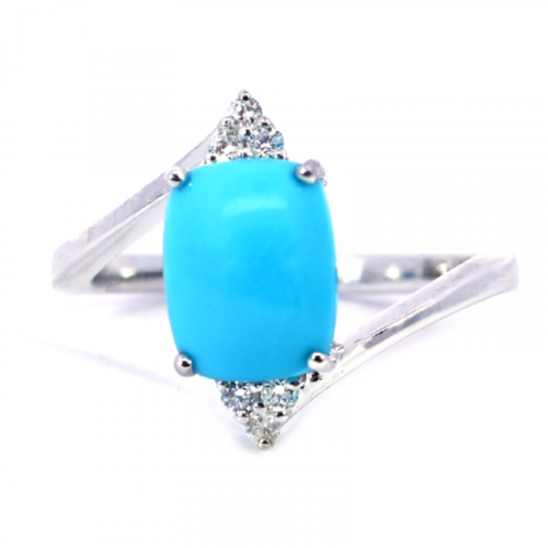 Turquoise Cab Cushion 1.65 Carat Bypass Ring In 14K Gold with Diamonds ...