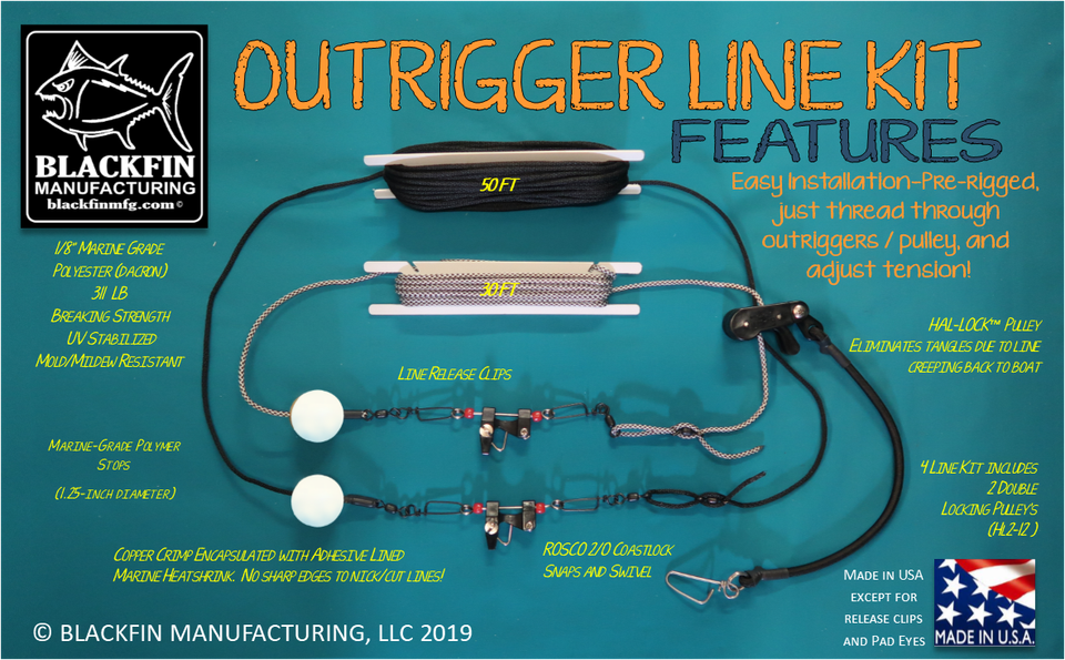 Outrigger Rigging Kit 4 Line Set 50/30 Ft + Locking Double Pulleys ...