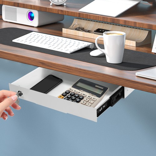 15 Inch Under Desk Mounted Sliding Pull-out Drawer With Keys For Office ...