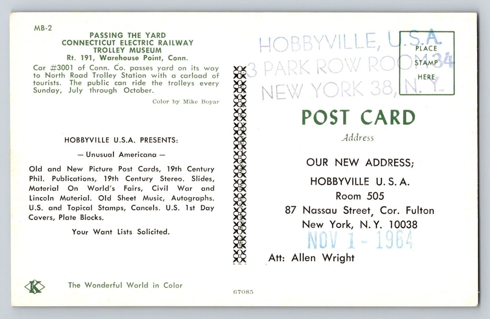 Postcard Trolley Car Connecticut Electric Railway Trolley Museum ...