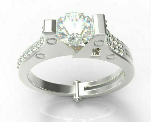 1.55Ct White Round Cut CZ Police Handcuff Engagement Ring In Solid 925 ...