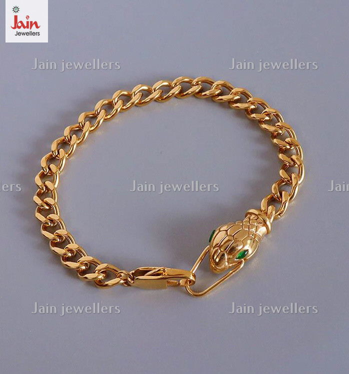 18Kt, 22 Kt Real Yellow Gold Serpent Snake Head Curb Cuban Chain ...