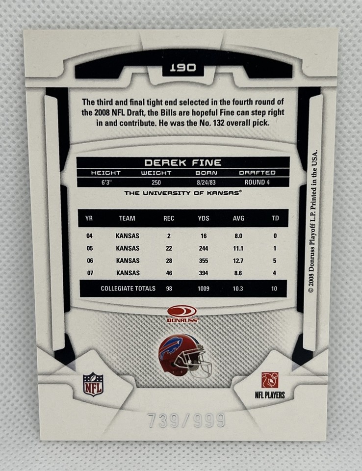 2008 Leaf Rookies & Stars Rookie /999 Derek Fine #190 Rookie RC Buffalo ...