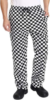 BLACK CHECK CHEF TROUSER WITH ELASTIC WAIST DRAWSTING BAGGY CHEF ...