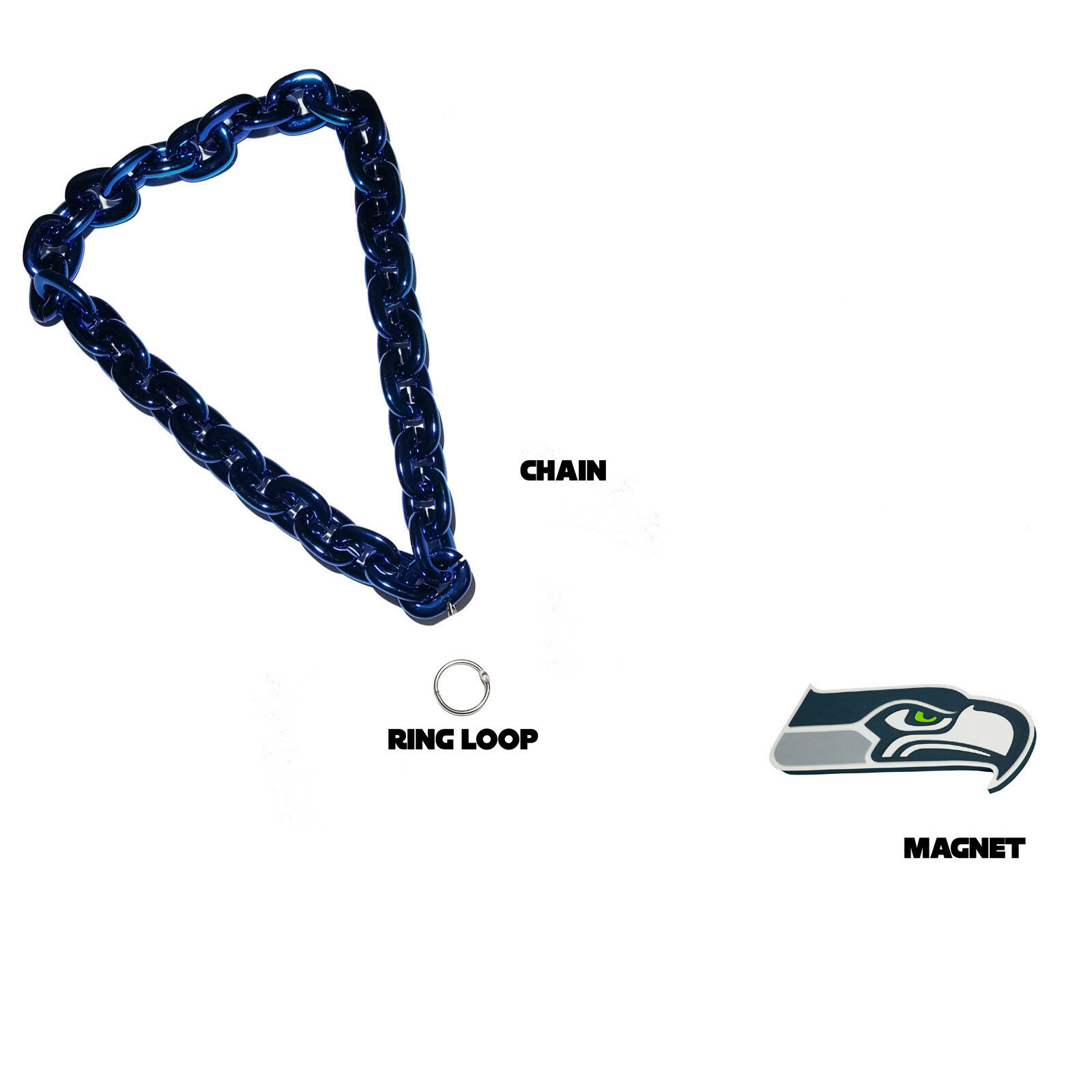 New NFL Seattle Seahawks BLUE Fan Chain Necklace Foam Made in USA | eBay