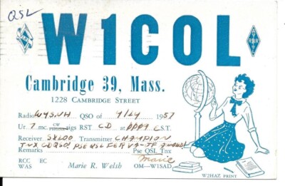 QSL 1957 Cambridge MA Marie Welsh radio card | eBay