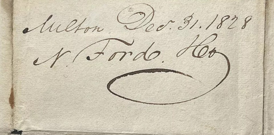 1828 Milton MA Historical Letter Nathaniel Ford Signed Highlander ...