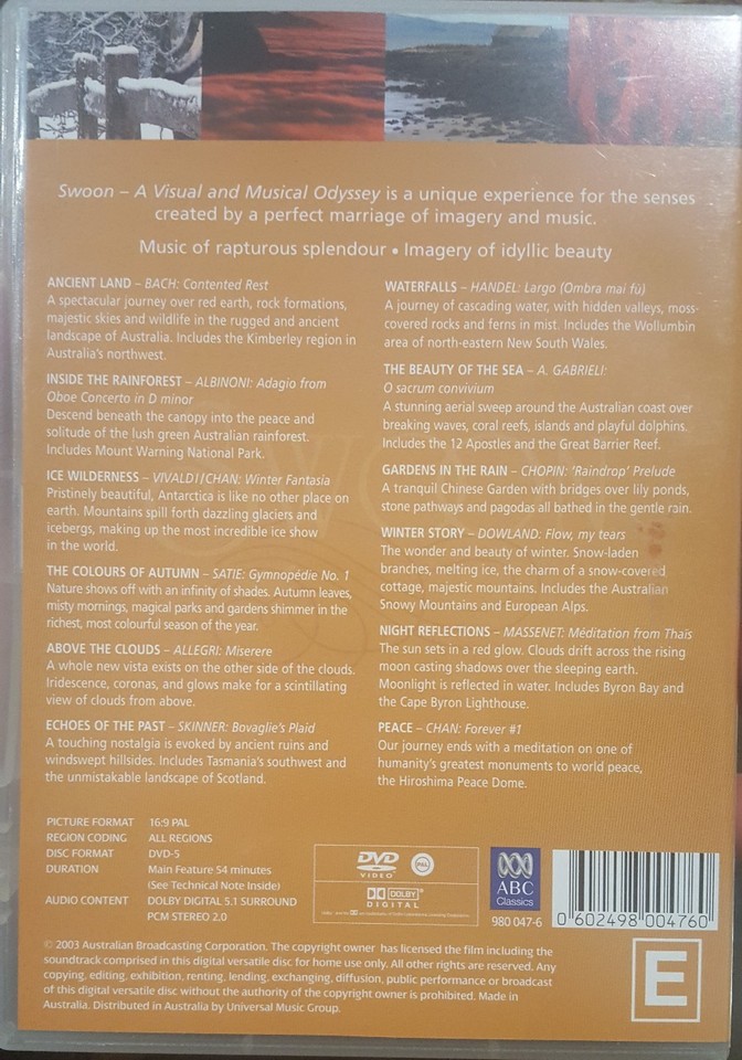 SWOON - A VISUAL AND MUSICAL ODYSSEY DVD ABC CLASSICS AUSTRALIAN ...