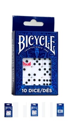 BICYCLE BRAND PLAYING DICE, 10 pack Die Poker Game Cards, new in box ...