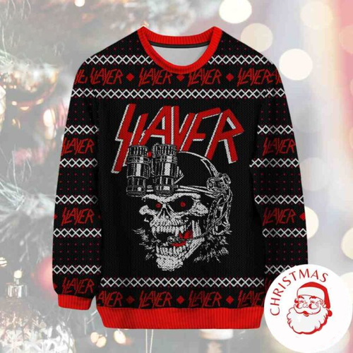BG Slayer Screaming Skull Thrash Metal Band Ugly Christmas Sweater XS ...