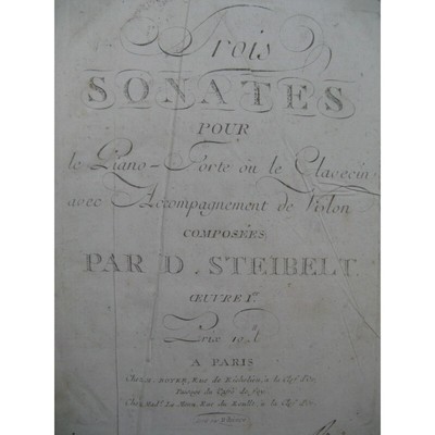 Steibelt Daniel Drei Sonaten Op 1 Piano Oder Cembalo ca1800 | eBay