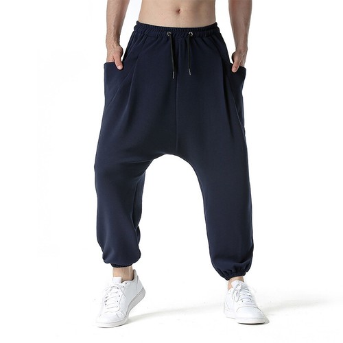 Mens Loose Drawstring Harem Pants Drop Crotch Trousers Pocket Hippie ...