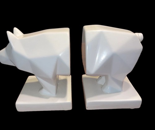 Cubist Pig Bookends (2 pieces) White Ceramic Geometric Modern Table | eBay