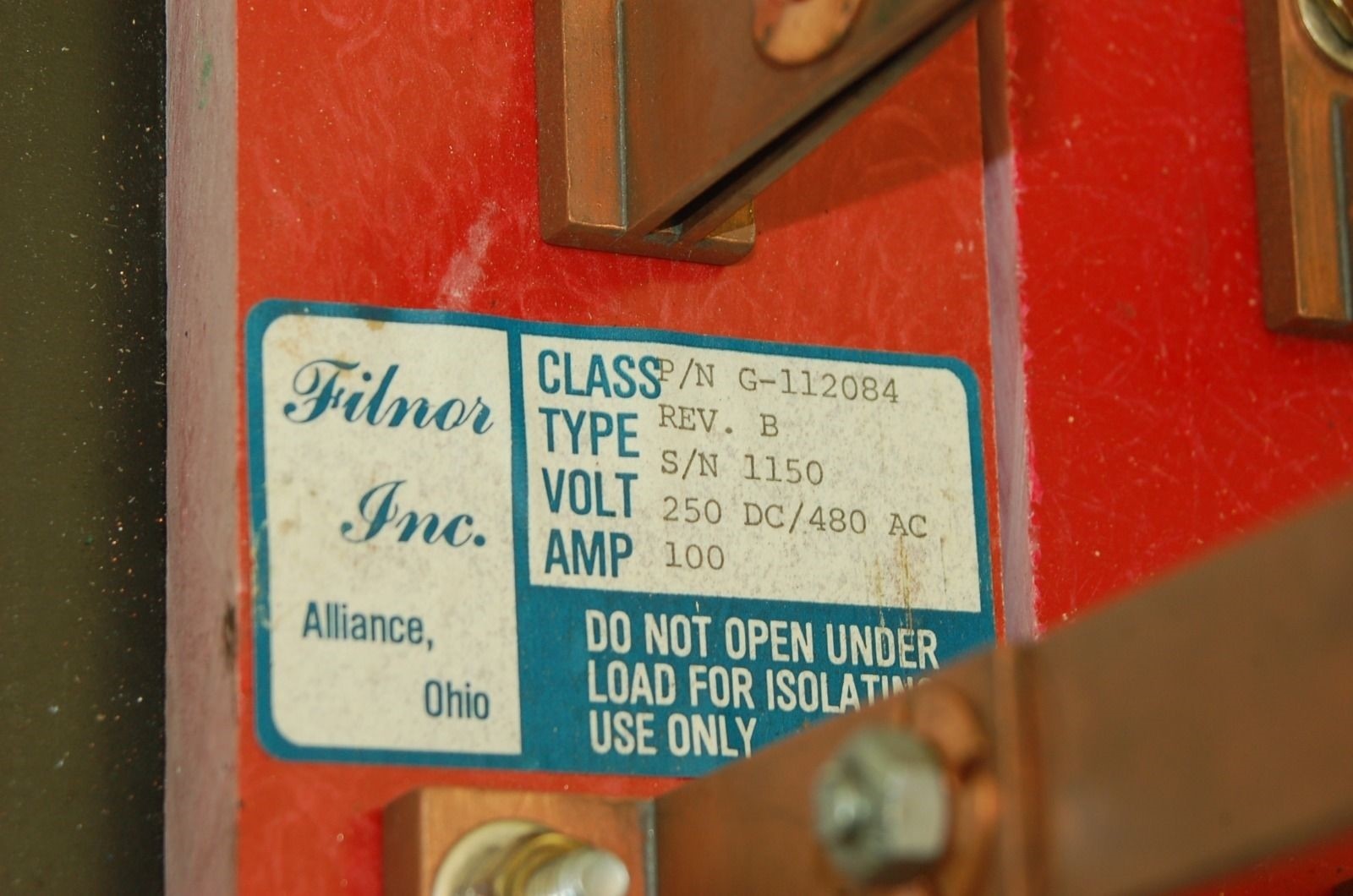 Filnor Knife Switch, G-112084, Double Unit with cover, 250VDC/480VAC ...