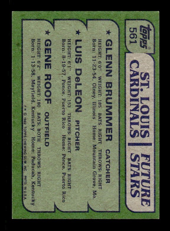 GENE ROOF SIGNED 1982 TOPPS BASEBALL #561 ST. LOUIS CARDINALS ON-CARD ...
