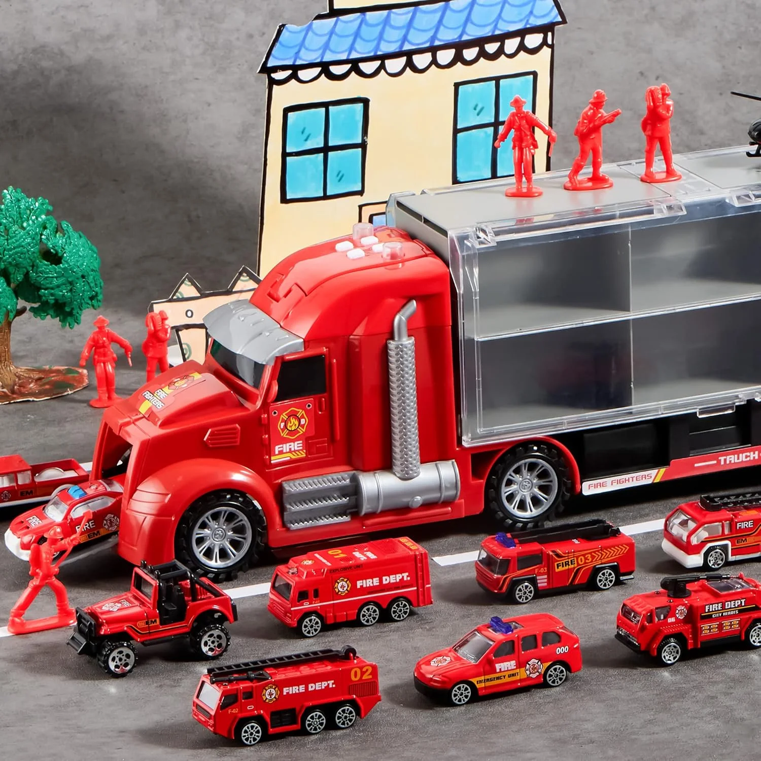 25 in 1 Fire Engine Truck Toy Set - Realistic Sound & Light, Safe for ...