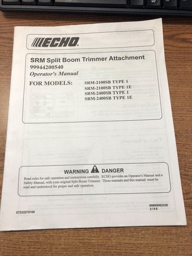 ECHO OPERATOR'S MANUAL SRM SPLIT BOOM TRIMMER ATTACHMENT 99944200540 | eBay