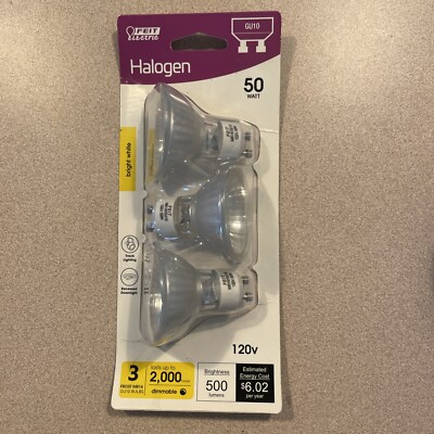 Feit Electric 50W GU10 120V 500 Lumens Bright White Halogen Light Bulb ...