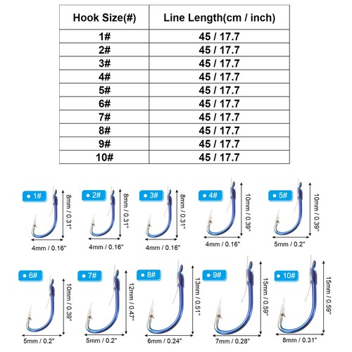 20Pcs 1# Small Fishing Hooks with 45cm Line 0.31x0.16Inch with Barb ...
