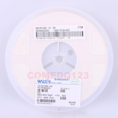 4000PCS/Reel 0603 30pF 50V NPO/C0G ±5% 0603N300J500 Walsin Ceramic ...