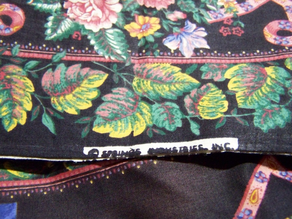 3 Springs Industries Fabric Quilting Panels Black W/ roses 35" X 44" W ...