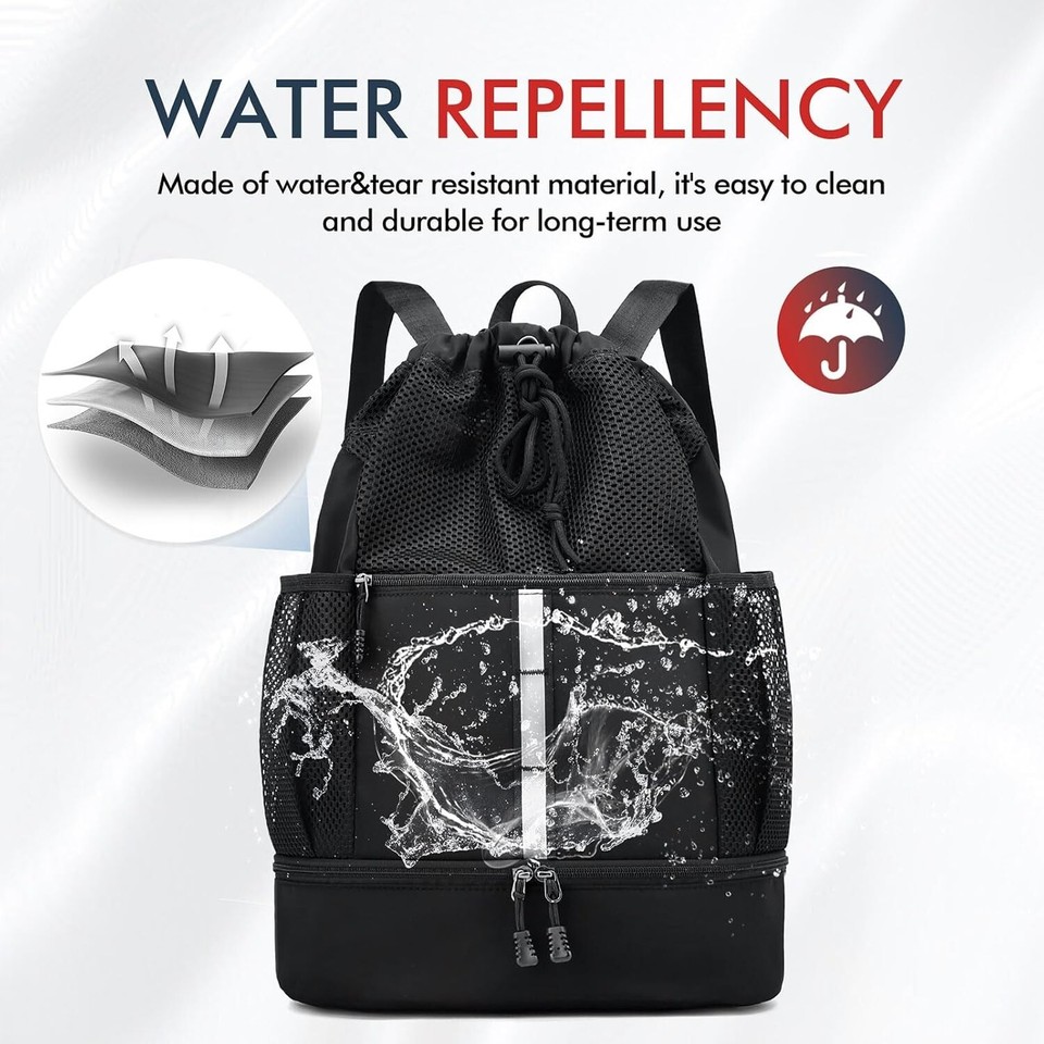 Sports Backpack with Wet Pocket&Shoe Compartment, Lightweight (Black ...