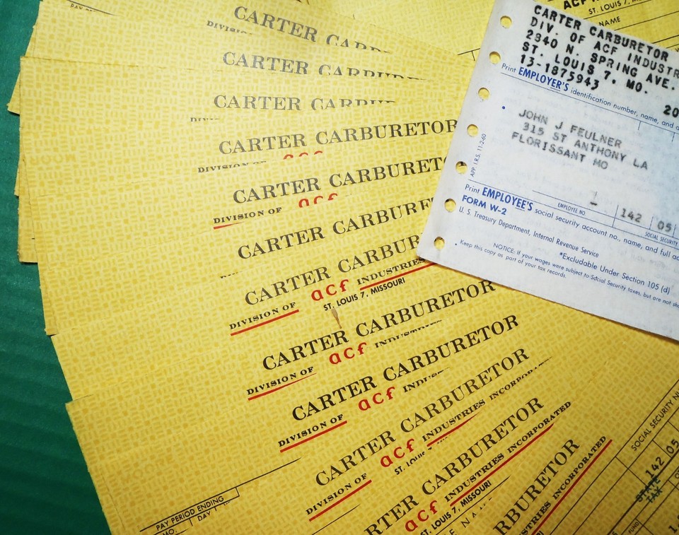 1962 ACF INDUSTRIES / CARTER CARBURETOR Employee Paycheck Stubs | eBay