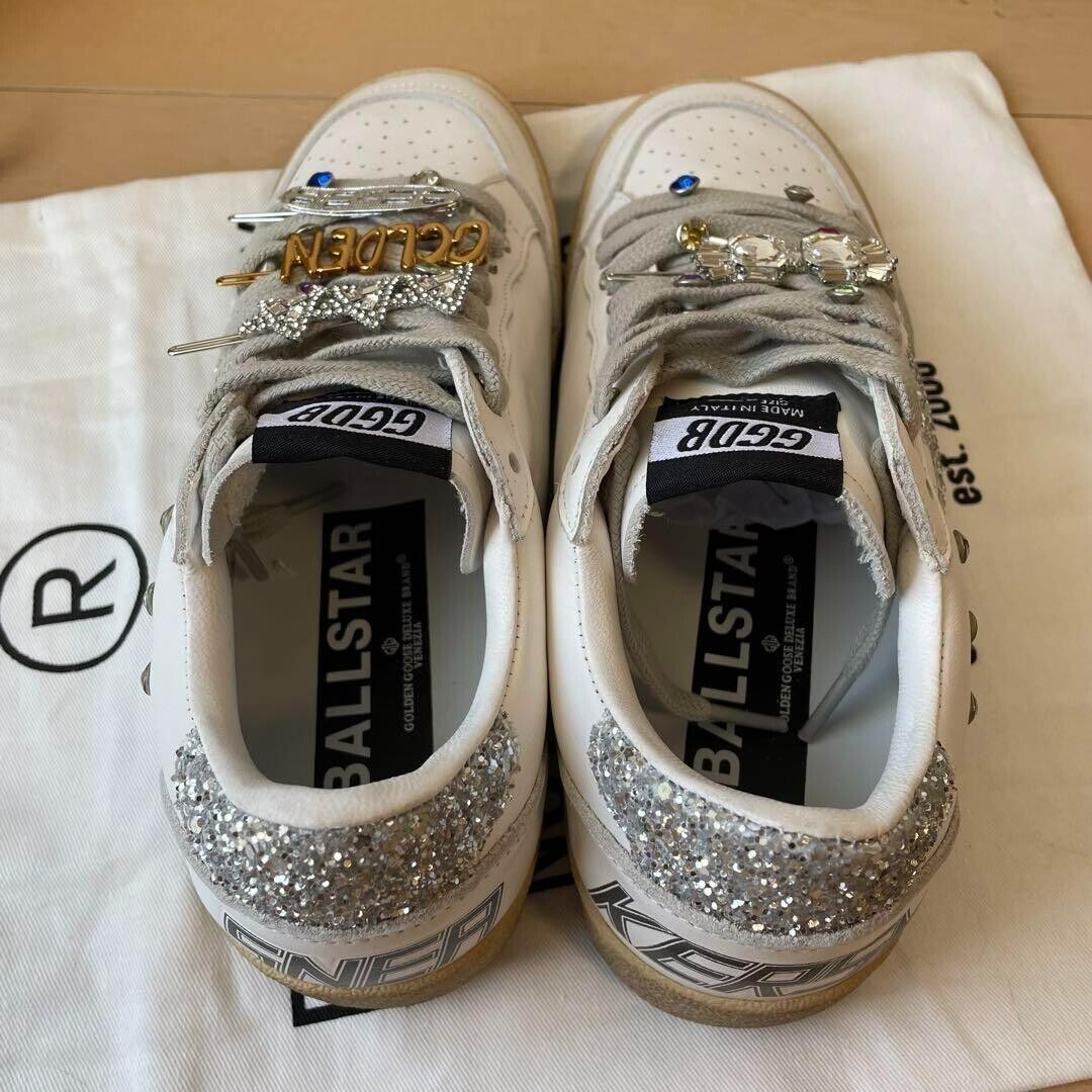 GOLDEN GOOSE GGDB BALLSTAR White Leather Silver Glitter EU GOLDEN GOOSE GGDB BALLSTAR White Leather Silver Glitter EU