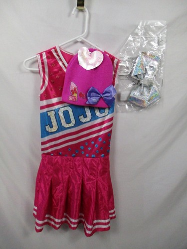 Jojo Siwa Girls Cheerleader Costume Large Pink Beanie Silver Bow Dress ...