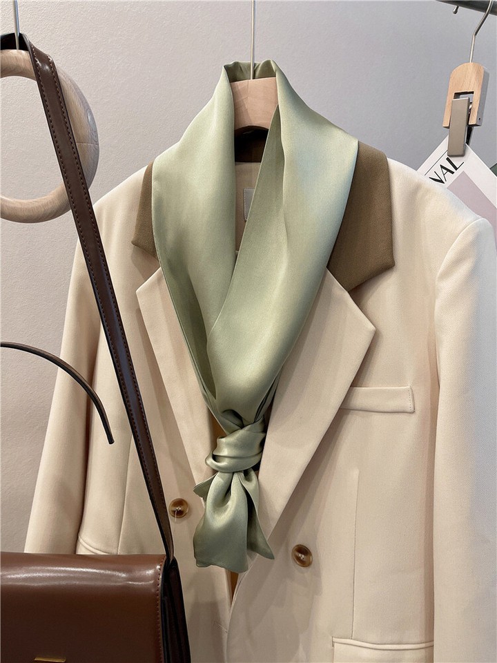 Women 100% Mulberry Silk Neck Scarf Long Ribbon Neckerchief Double ...