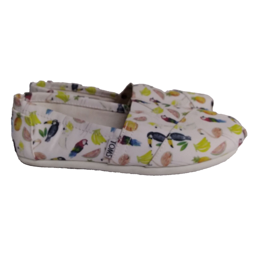 TOMS White Printed Parrots Birds Classic Slip On Canvas Shoes Women's ...