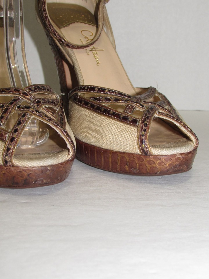 COLE HAAN Ivory Canvas w/Snakeskin Trim Platform Heels Shoes SZ 6 B | eBay