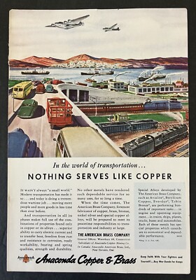 1945 Anaconda Copper & Brass Airplane Railroad Highway Port Color Vtg ...