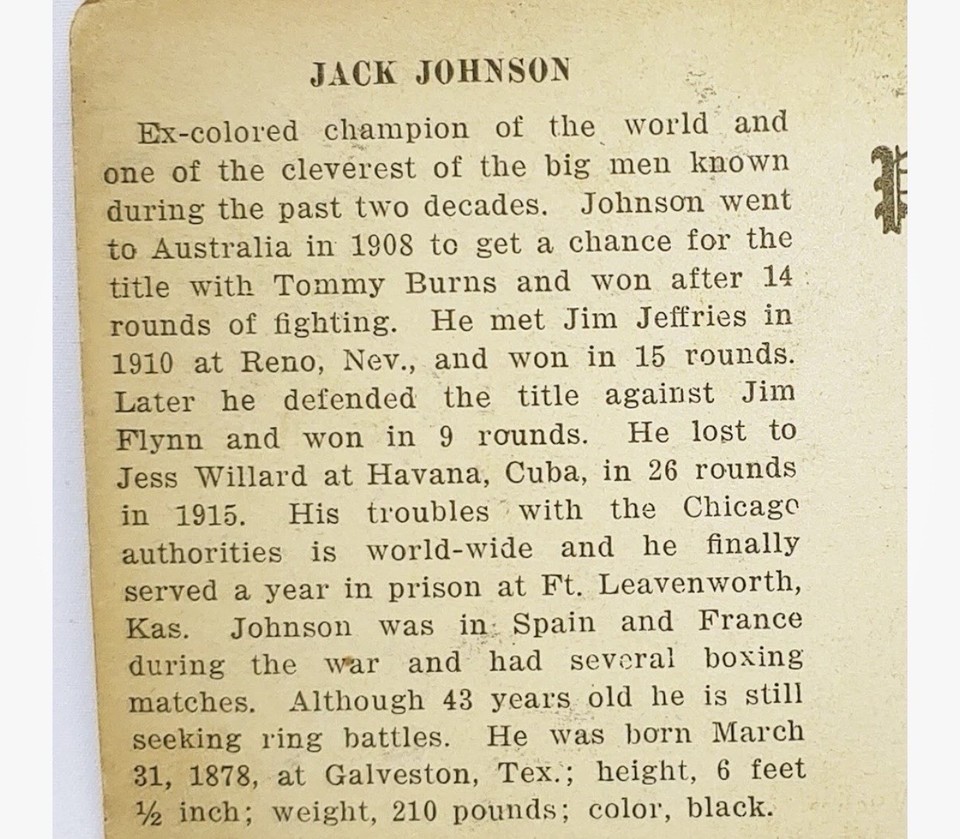 Vintage 1921 Jack Johnson Boxing Postcard | eBay