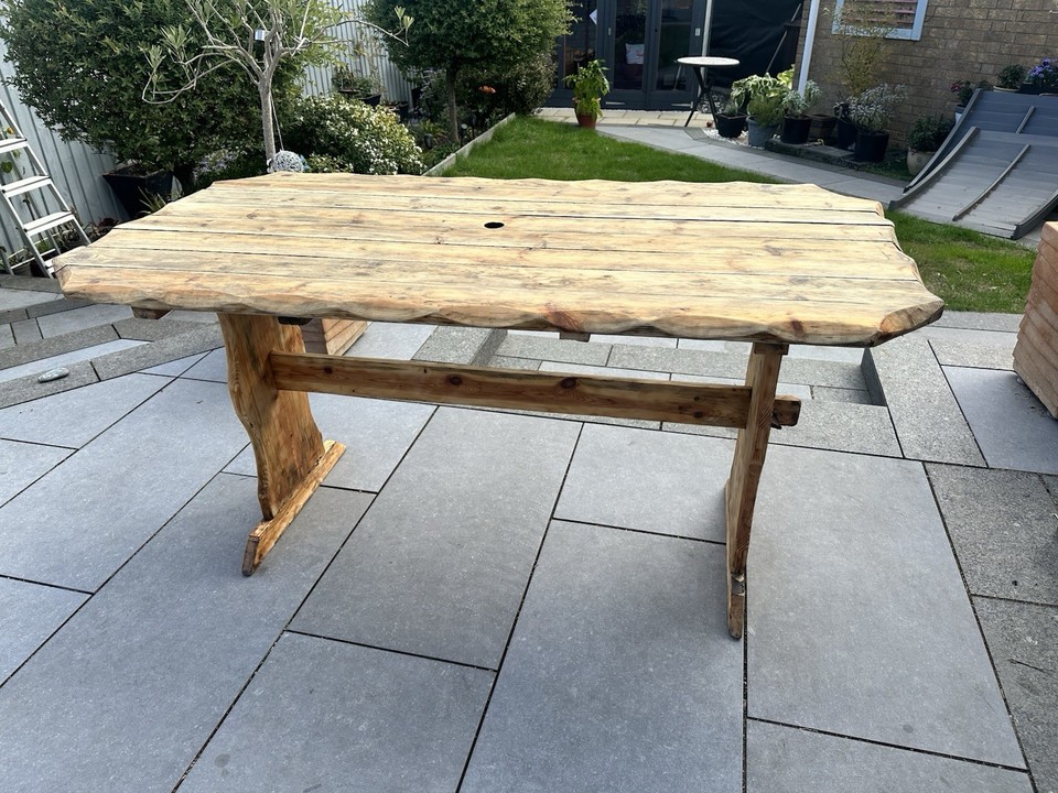 Rustic Live Edge Outdoor Wooden Dining Table Brown Rectangular ...