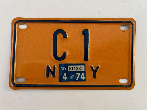 1974 New York Motorcycle License Plate Low Number (Vanity?) #C1 Harley ...