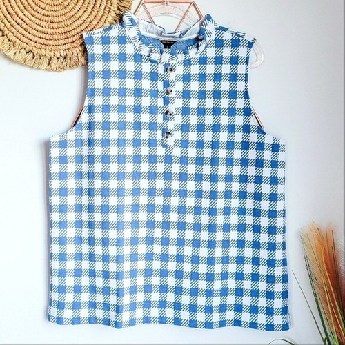 Ann Taylor, New, Blue & White Plaid Ruffle Neck Button Shell Knit Shirt Size XL | eBay