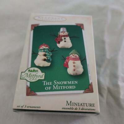 2003 Hallmark Miniature Christmas Ornaments 4 Snowmen of Midford in Box ...