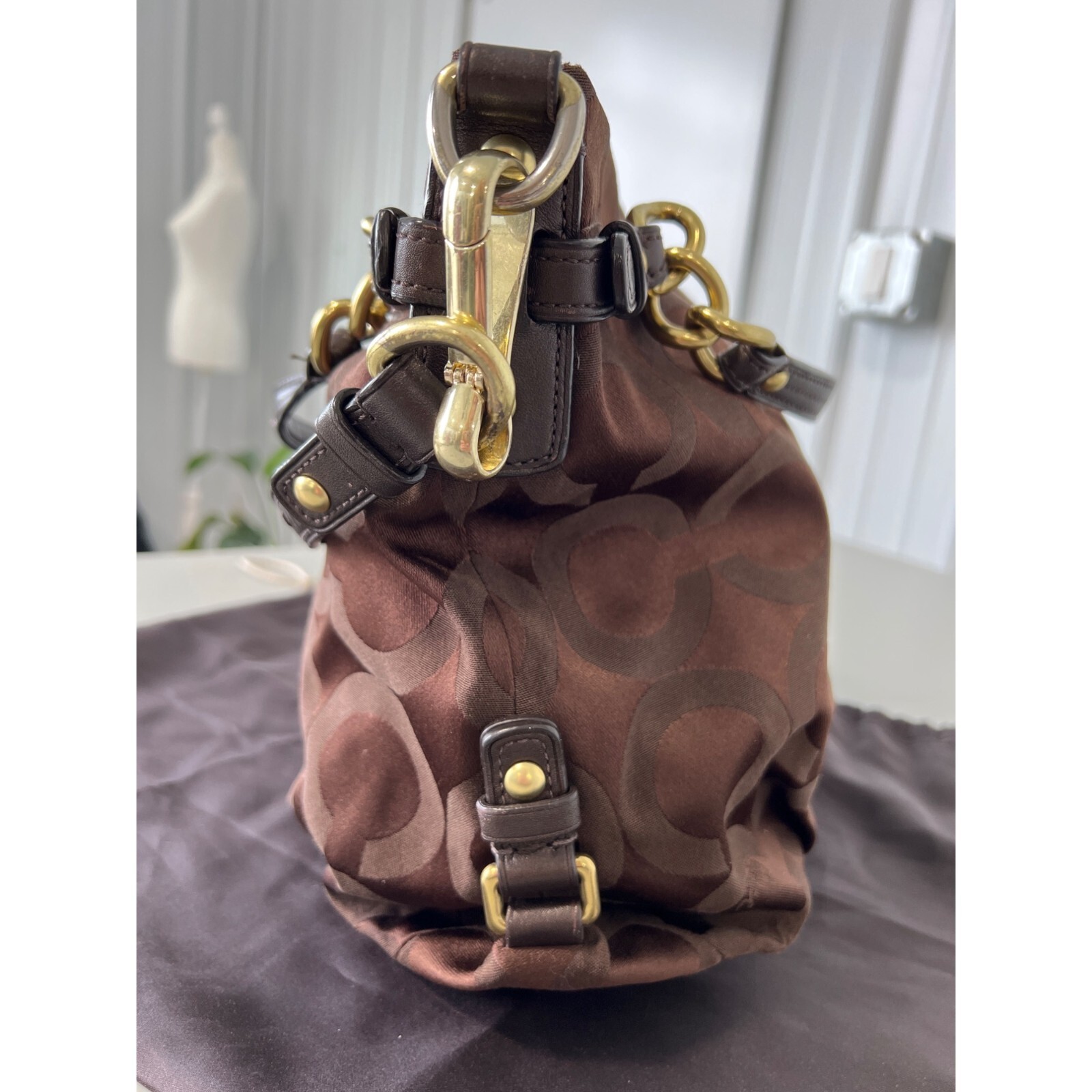 Coach Madison Brook Canvas Satchel Purse Tote Bag Brown Signature Gold ...