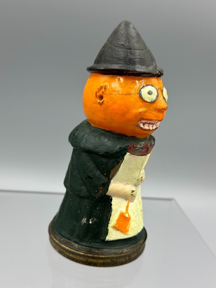 Rare Antique HALLOWEEN Pumpkin JOL Head WITCH GLASS CANDY CONTAINER A&E ...